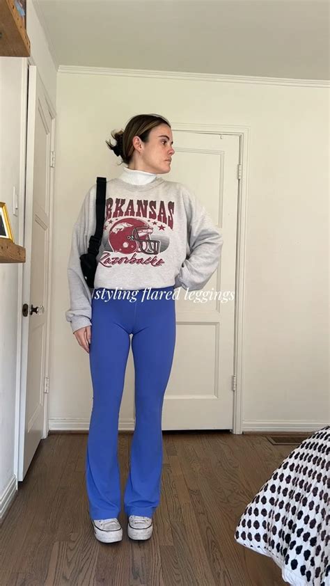 Styling Flared Leggings For Fall Video Outfits With Leggings Light Blue Leggings Outfit