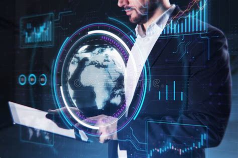 A Person Interacting With Futuristic Digital Interfaces Displaying