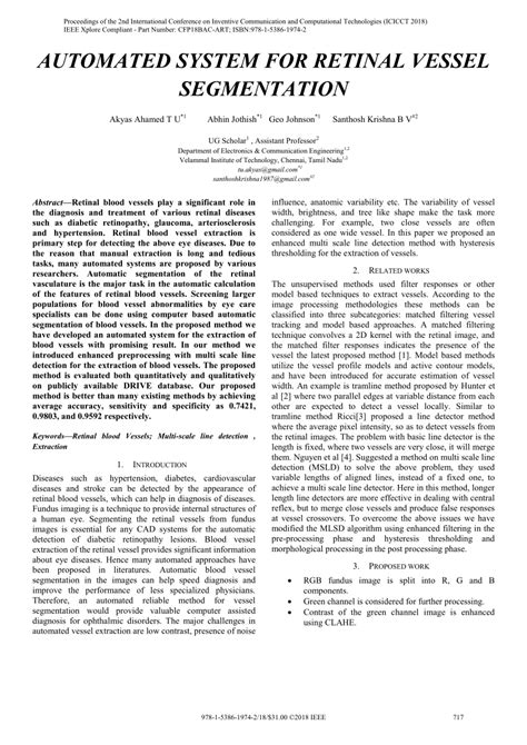 Pdf Automated System For Retinal Vessel Segmentation