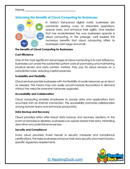 Cloud Computing Worksheets Technology Series Reading