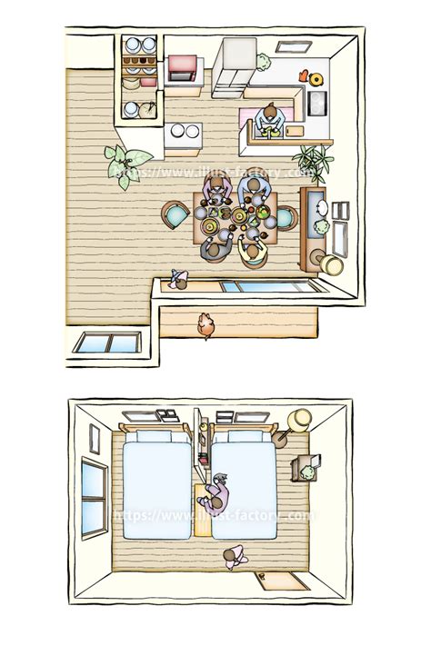 ペン画風室内俯瞰イラスト制作 H110 イラスト工房