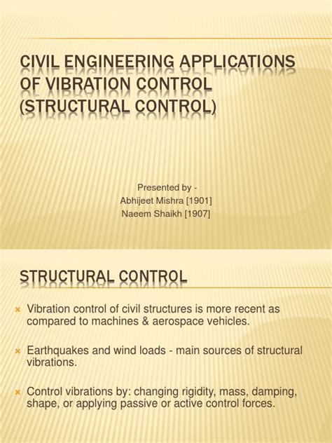 Civil Engineering Applications Of Vibration Control Structural Control Pdf Resonance