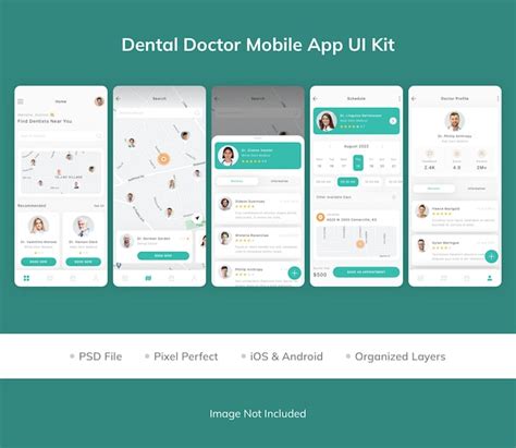 치과 의사 모바일 앱 Ui 키트 프리미엄 Psd 파일