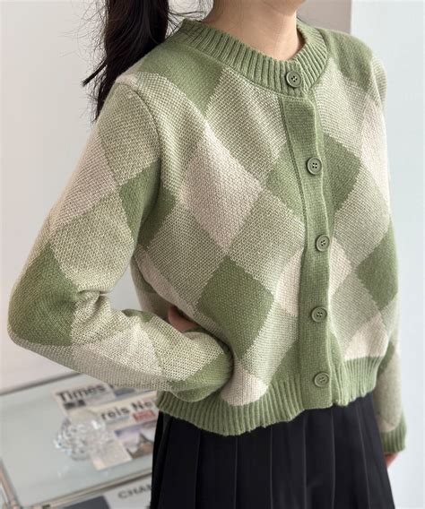9900반짝sale 루즈핏 아가일 니트가디건 겨울 체크 가디건 에이블리