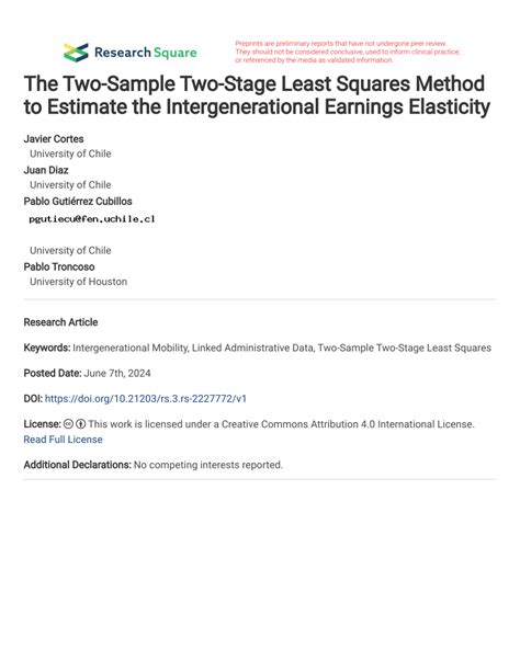 Pdf The Two Sample Two Stage Least Squares Method To Estimate The