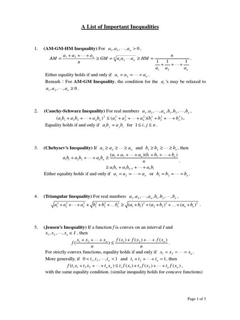 A List Of Important Inequalities Pdf Pdf Convex Geometry Mathematical Analysis
