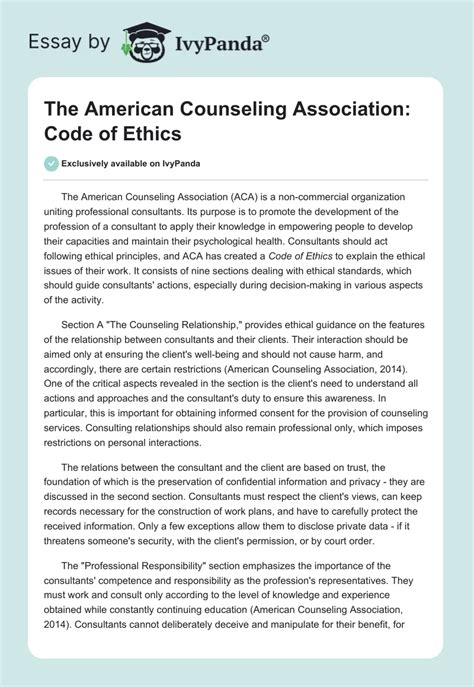 The American Counseling Association Code Of Ethics 908 Words Essay