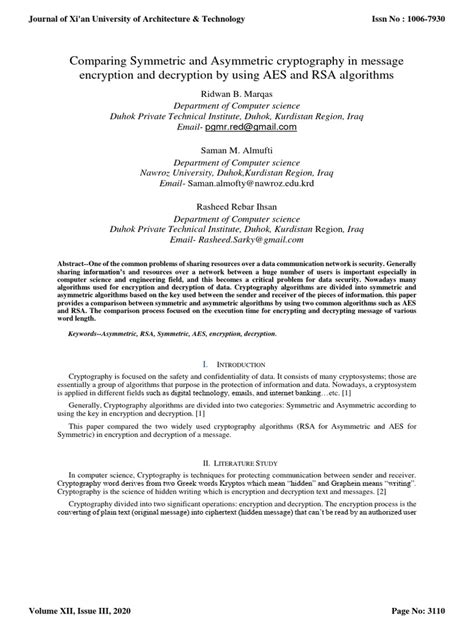 Comparing Symmetric And Asymmetric Crypt Pdf Public Key Cryptography Key Cryptography