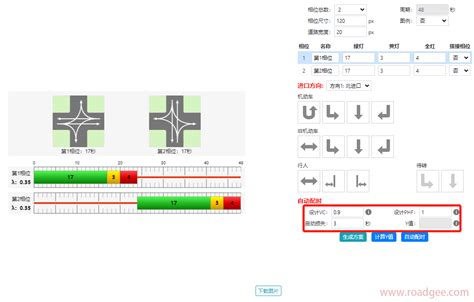 十字交叉口 两相位信号控制 Roadgee道路交叉口、横断面、干道绿波设计分析软件