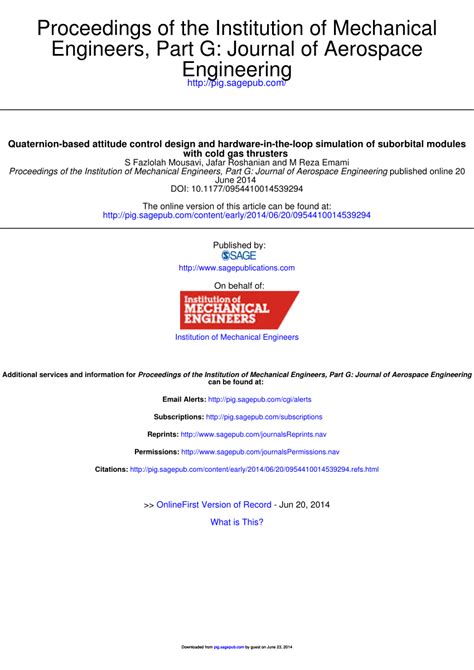 Pdf Quaternion Based Attitude Control Design And Hardware In The Loop Simulation Of Suborbital