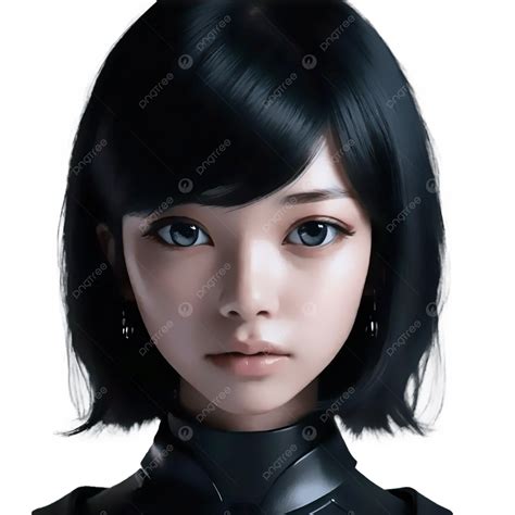 Black Hair Asian Girl Artificial Intelligence Robot Face Black Hair