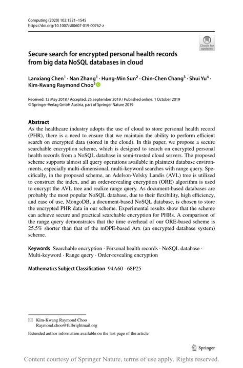 Secure Search For Encrypted Personal Health Records From Big Data Nosql