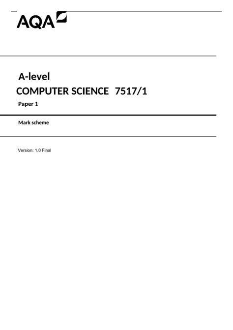 Aqa A Level Computer Science Paper 1 Markscheme 2023 Aqa A Level