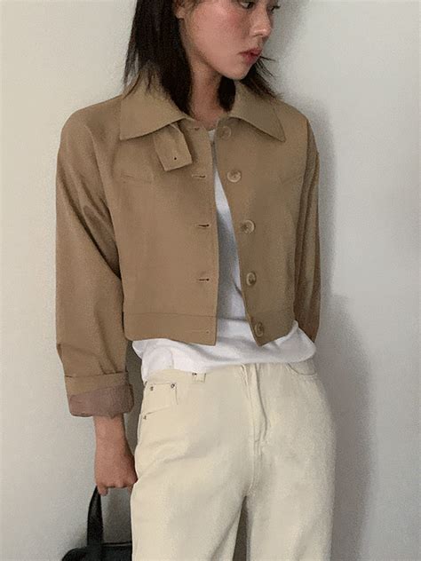 프렌들 비죠 트렌치 코튼 크롭 숏 자켓