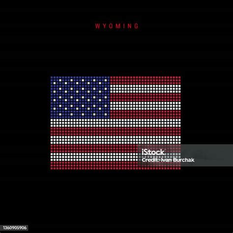 와이오밍의 정사각형 점 패턴지도 미국 국기 색이 있는 점선 픽셀 맵입니다 벡터 일러스트레이션 검은색에 대한 스톡 벡터 아트 및