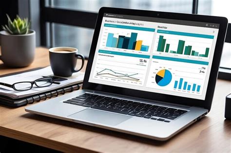 Kpi Business Analytics Dashboard On Laptop Computer Premium Ai Generated Image