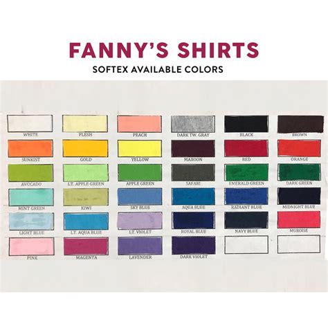 Softex T Shirt Color Chart