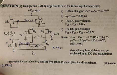 Solved QUESTION Design This CMOS Amplifier To Have The Chegg Com