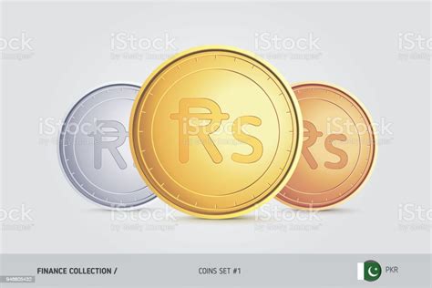 골든 실버 청동 동전입니다 현실적인 금속 파키스탄 루피 동전 세트 배경에 고립 된 개체입니다 웹사이트 웹 디자인 모바일 애플 리
