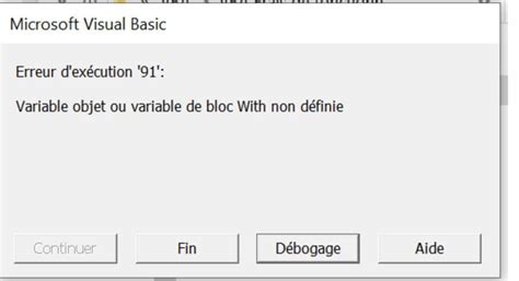 Erreur Liée à Une Variable Non Définie Dans 1 Vba Résolu Vb Vba