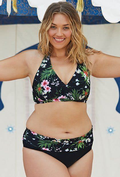 Floral And Dot Print Halter Bikini Set High Waist Plus Size Swimwear