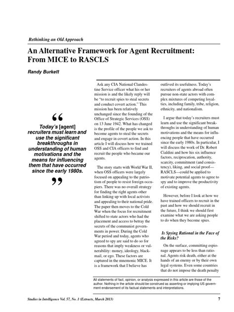 Cia Framework For Recruitment Pdf Espionage Office Of Strategic
