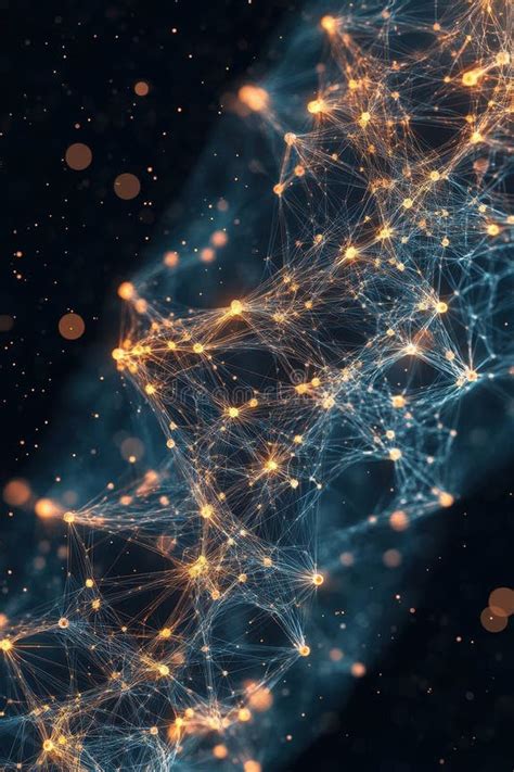 Interconnected Glowing Network Complex System Of Linked Points And Lines Data Structure Stock