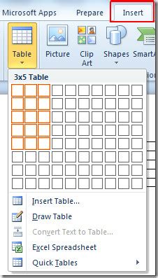 Word 2010 Insert Tables Formulas