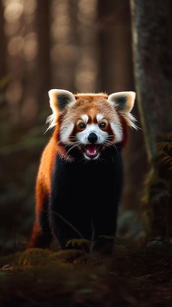 Fondo De Pantalla De Panda Rojo En El Bosque Foto Premium