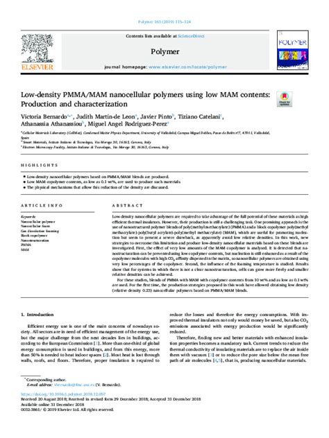 Pdf Low Density Pmma Mam Nanocellular Polymers Using Low Mam Contents Production And