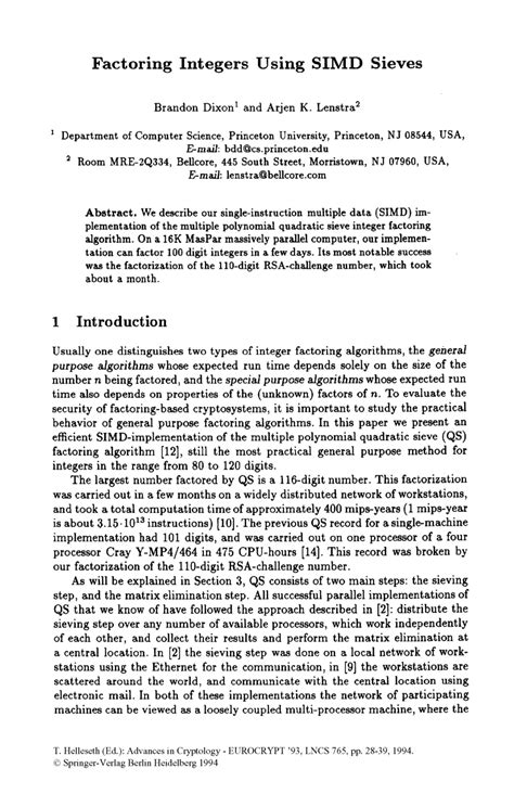 Pdf Factoring Integers Using Simd Sieves
