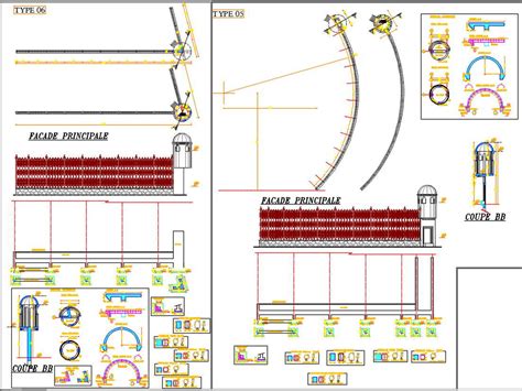 2d Drawing Of Section And Elevation Of Boundary Wall With Gatehouse Structure Details In Autocad