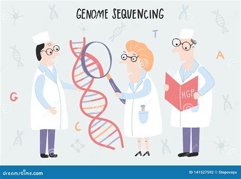 Scientist Exploring DNA Structure Hand Drawn Genome Sequencing Concept Made In Vector Stock