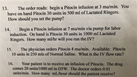 Solved The Order Reads Begin A Pitocin Infusion At 3