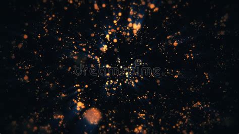 A Dynamic Array Of Golden Particles Moves Gracefully Against A Dark Backdrop Stock Footage