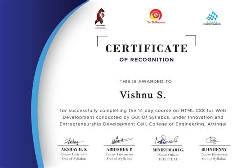 Vishnu S On Linkedin Successfully Completed The 14 Day Course On Html Css For Web Development