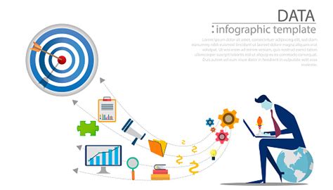 사업가 아이디어 개념 일러스트 벡터 사무실 작업 전구 다트는 성공을 위해 가랑이를 촬영 아이콘 인포 그래픽 템플릿을 설정합니다