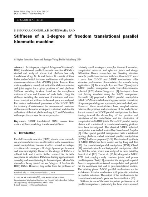 Stiffness Of A 3 Degree Of Freedom Translational Parallel Kinematic Machine 2014 Pdf