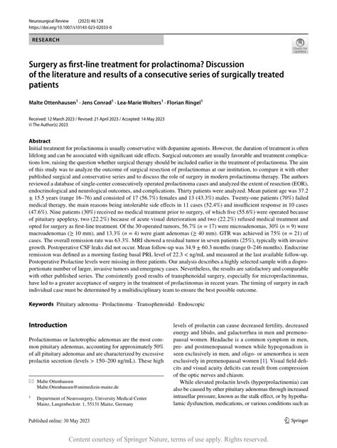 Pdf Surgery As First Line Treatment For Prolactinoma Discussion Of