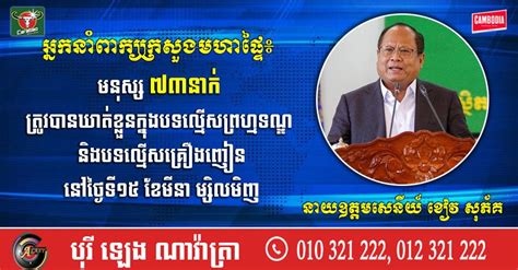 អ្នកនាំពាក្យក្រសួងមហាផ្ទៃ៖ មនុស្ស ៧៣នាក់ ត្រូវបានឃាត់ខ្លួនក្នុងបទល្មើសព្រហ្មទណ្ឌ