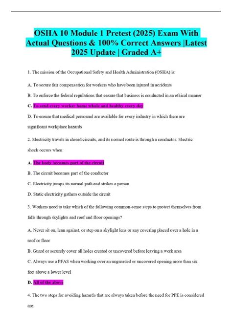 Osha 10 Module 1 Pretest 2025 Exam With Actual Questions And 100 Correct Answers Latest 2025