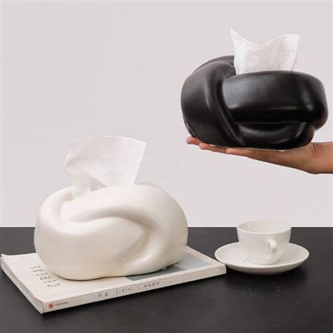 Ceramic Bubble Twisted Knot Tissue Box Holder Black Cloud Tissue