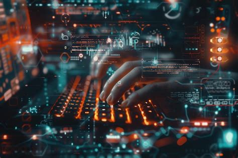 Hands Skillfully Type On A Keyboard Surrounded By An Array Of Dynamic Digital Symbols And Code