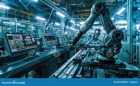 Robotic Arm Works On Automated Production Line Stock Image Image Of Technician Robotics