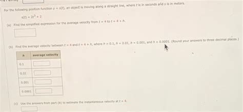 Solved For The Following Position Function Y S T An Object Chegg