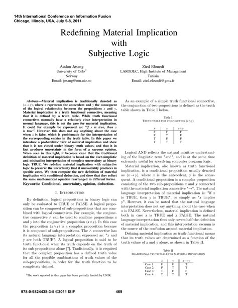Pdf Redefining Material Implication With Subjective Logic