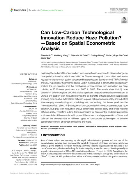 Pdf Can Low Carbon Technological Innovation Reduce Haze Pollution Based On Spatial