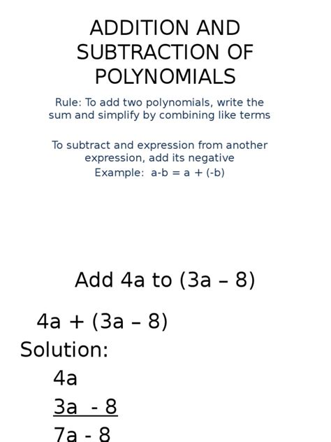 Addition And Subtraction Of Polynomials And Law Of Exponents Pdf