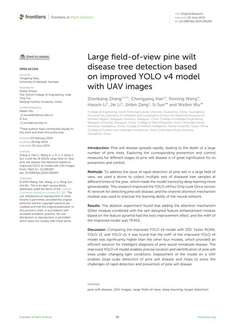 Pdf Large Field Of View Pine Wilt Disease Tree Detection Based On Improved Yolo V4 Model With