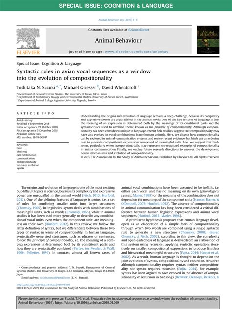 Pdf Syntactic Rules In Avian Vocal Sequences As A Window Into The Evolution Of Compositionality